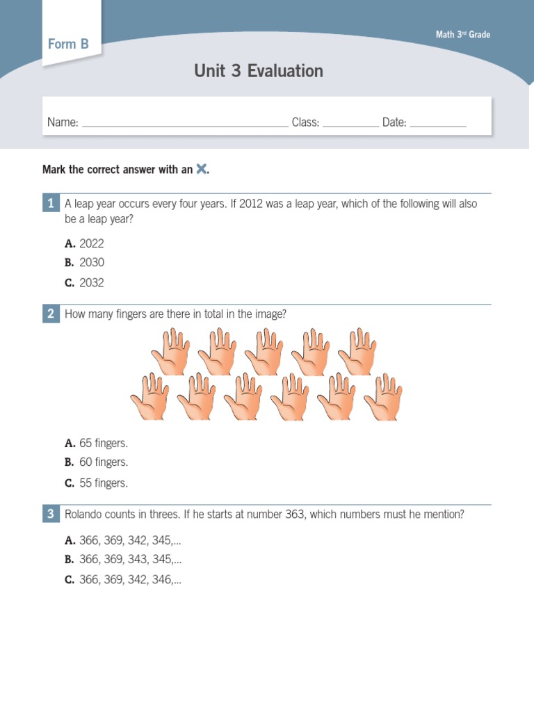 Math Unit 3 Test Form B | PDF | Division (Mathematics) | Algebra