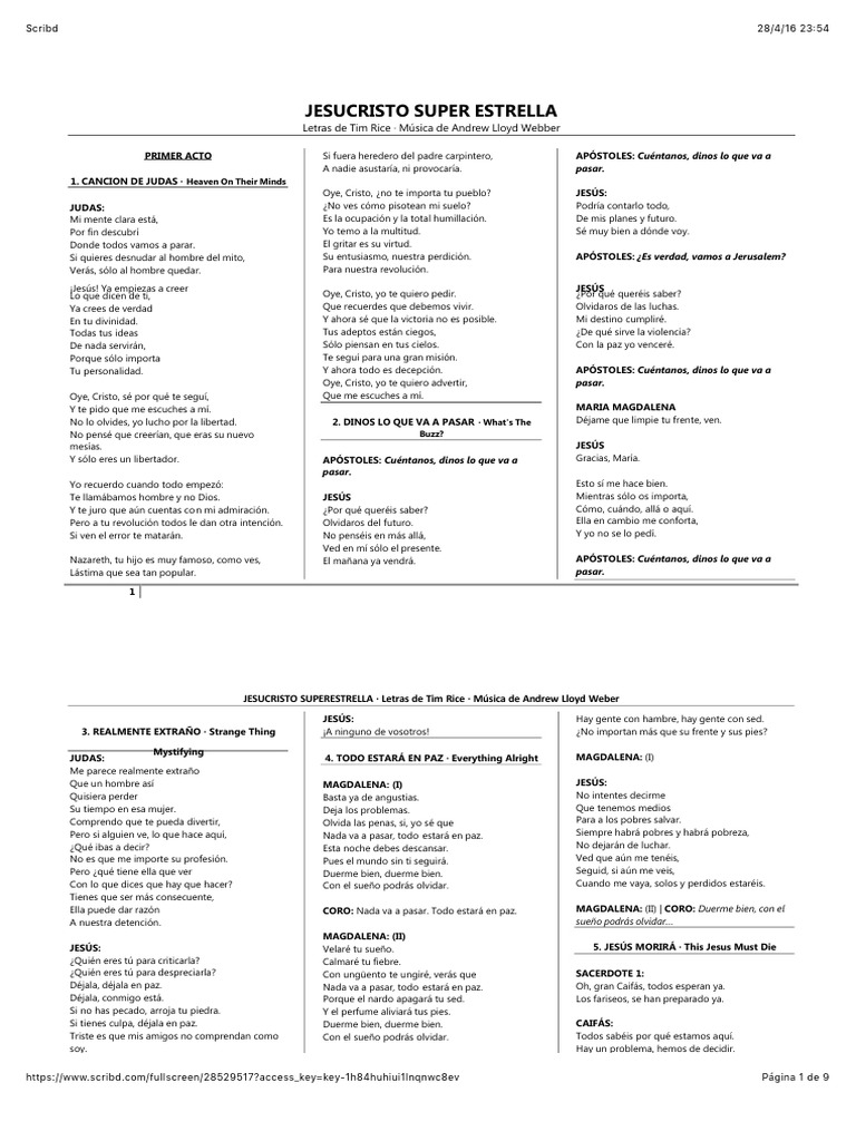 Letras de Jesucristo Superstar en Español | PDF | Teatro musical | Jesús