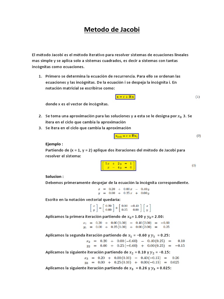El método iterativo de Jacobi para resolver sistemas de ecuaciones ...