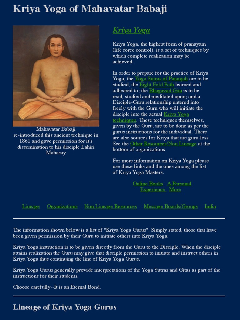 Kriya Yoga Gurus Lineage 2010 | PDF | Hatha Yoga | Guru