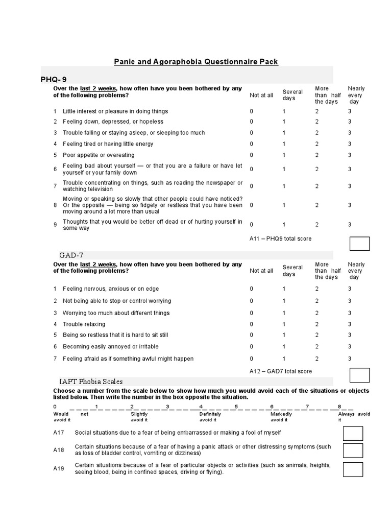 34 Panic and Agoraphobia Questionnaires | PDF | Panic Attack ...