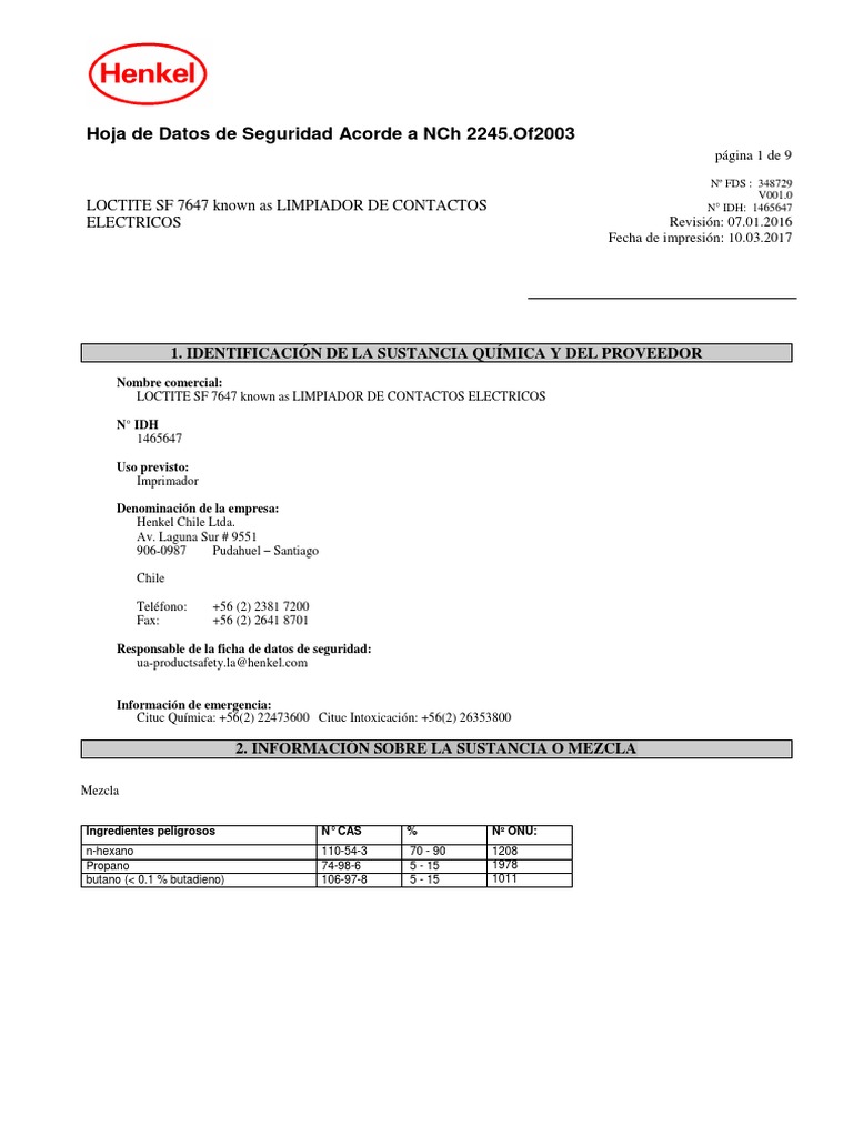 Loctite SF 7647 | PDF | Quemar | Agua