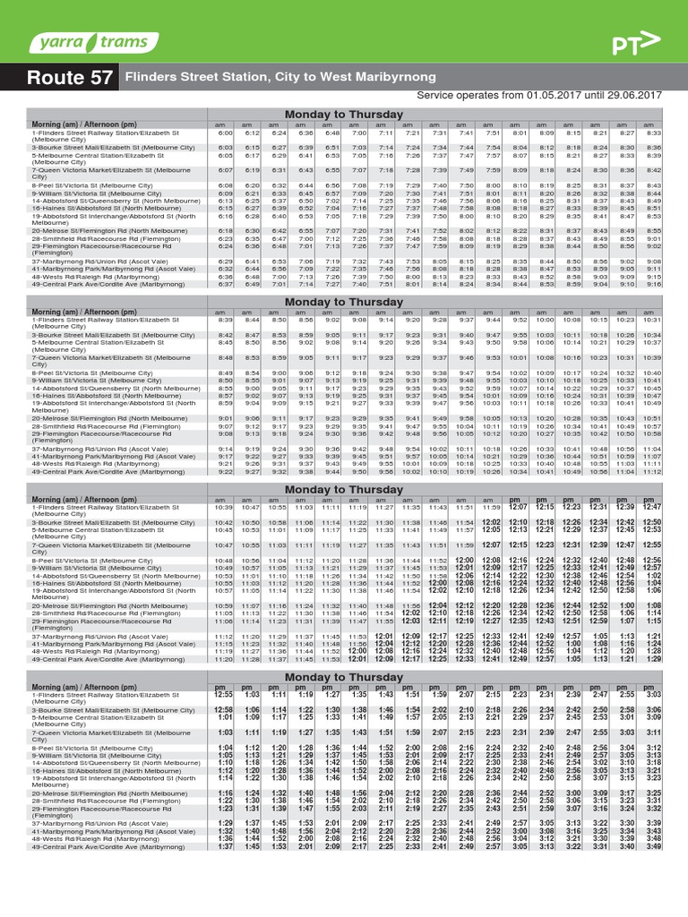 57 Tram Timetable | PDF | Routes | Public Transport