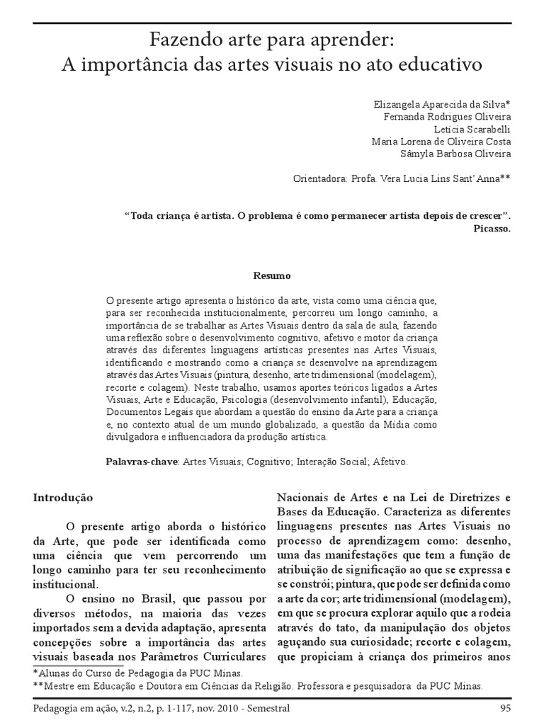 Fazendo Arte para Aprender A Importância Das Artes Visuais No Ato ...
