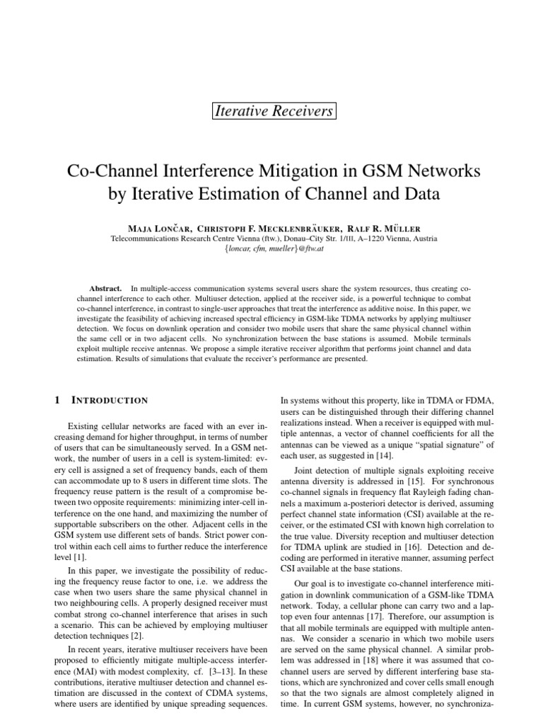Co Channel Intereference | PDF | Cellular Network | Signal To Noise Ratio