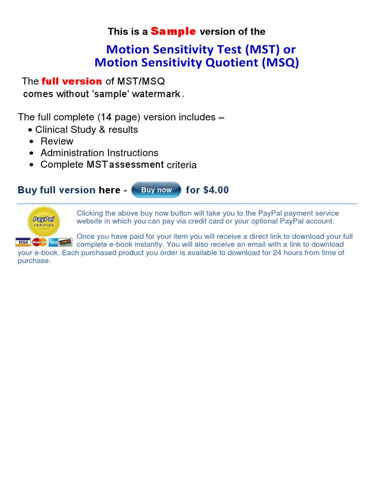 Motion Sensitivity Test | Download Free PDF | Vertigo | Clinical Medicine