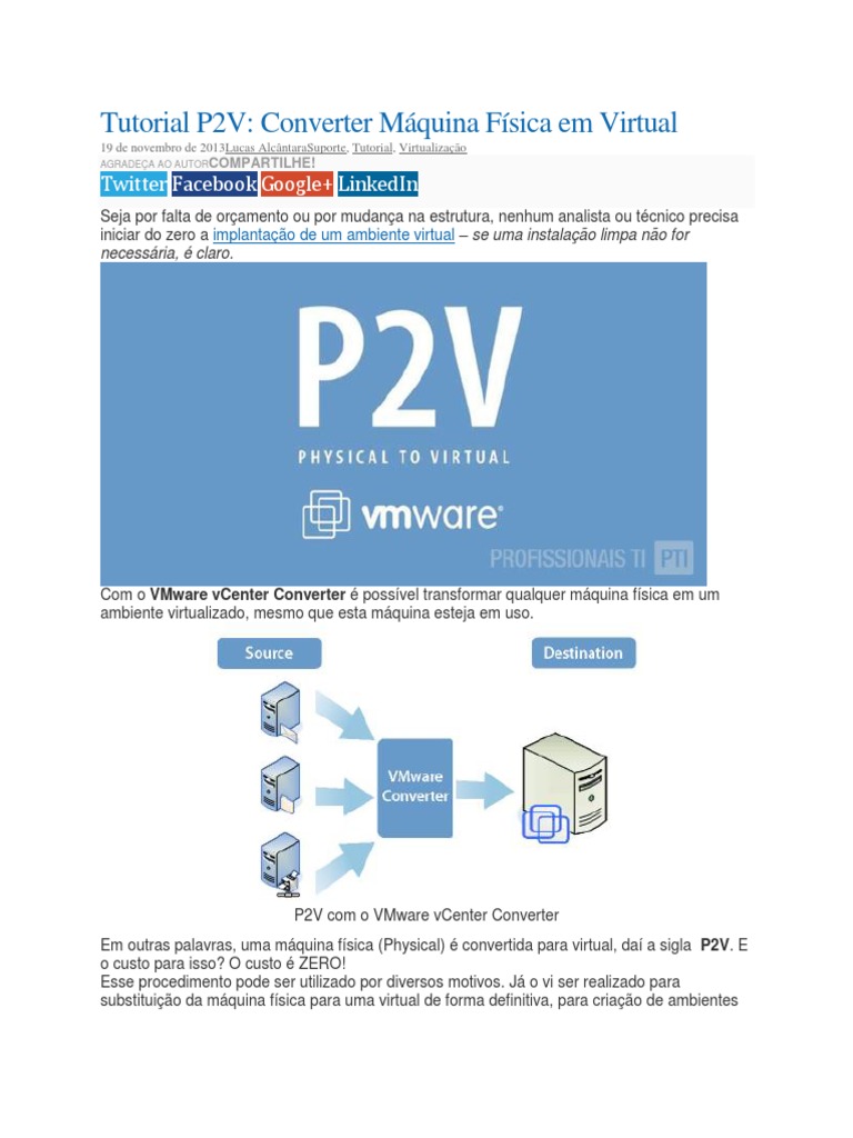 Tutorial P2V VMware Converter | Máquina Virtual | Informática