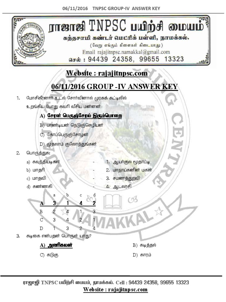 TNPSC Group IV 2016 Answer Key | PDF