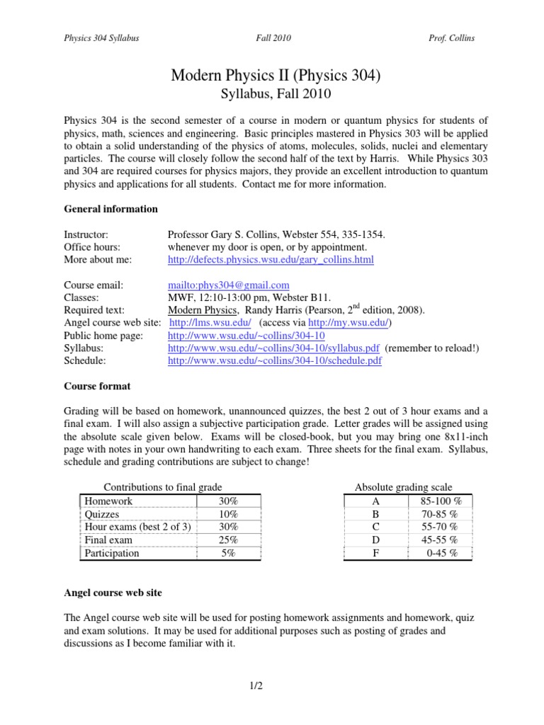 Modern Physics II | PDF | Syllabus | Homework
