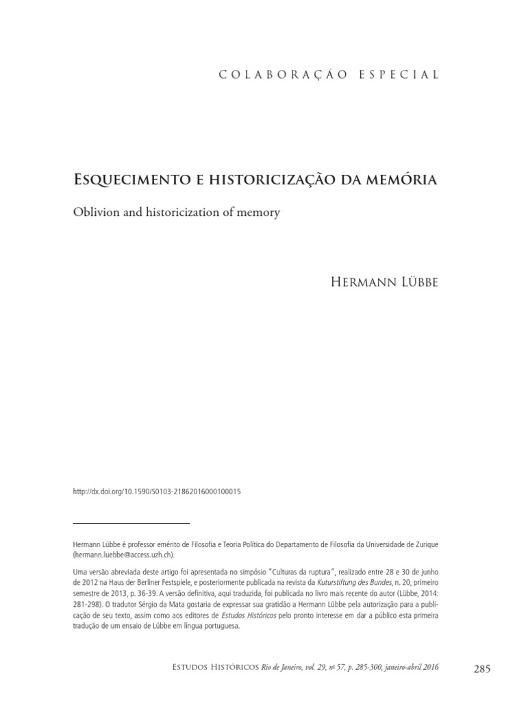 Esquecimento e Historicização Da Memória - H. Lübe | PDF | Museu | Science