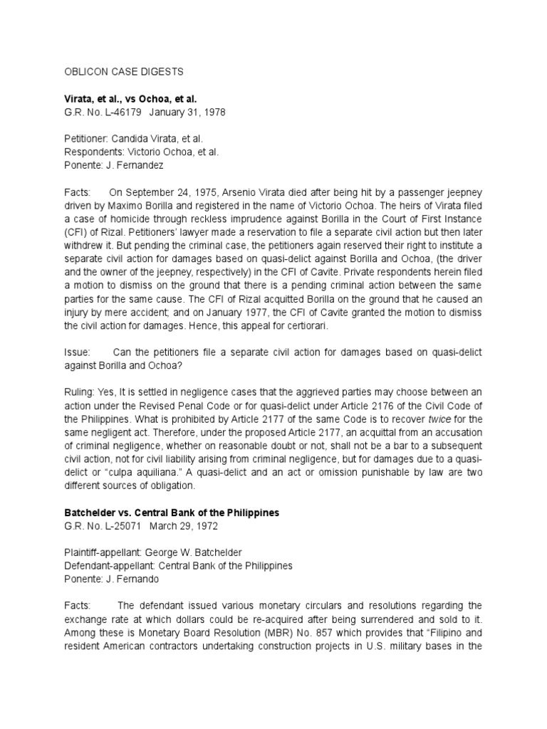 Oblicon Case Digests | PDF | United States Dollar | Lawsuit