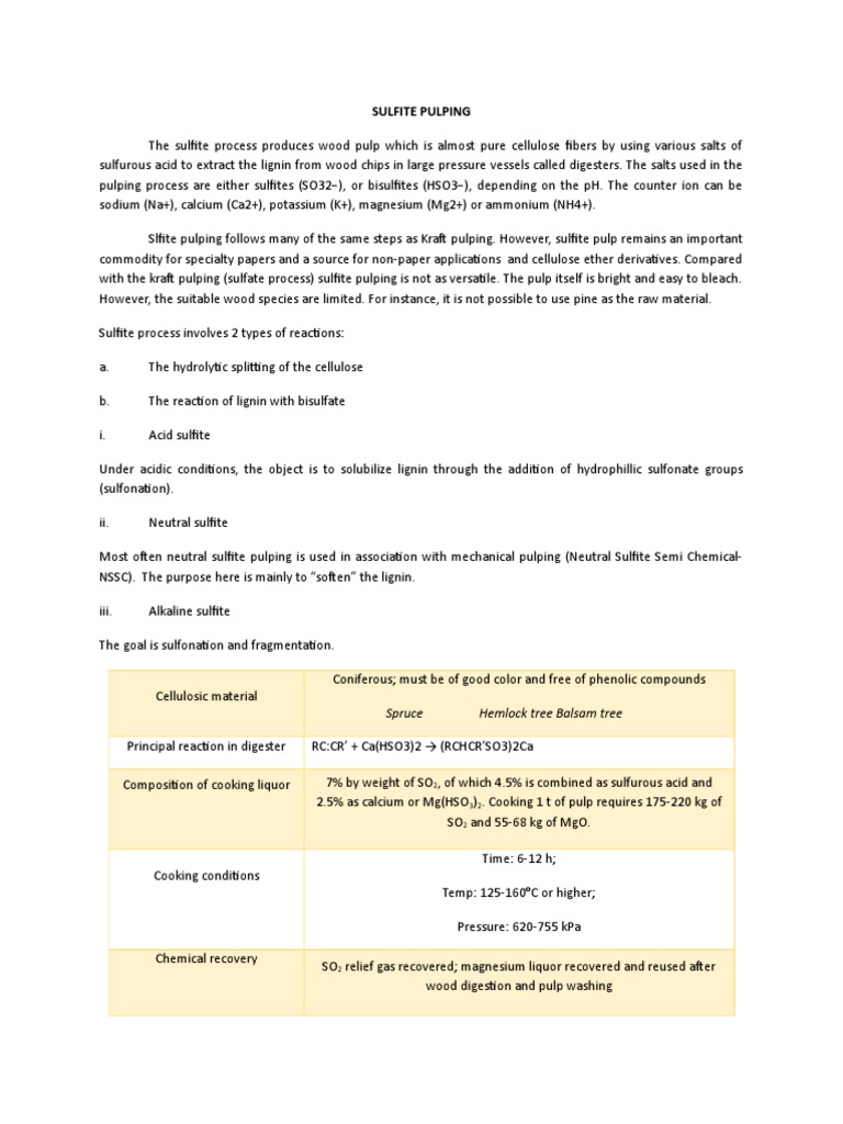 Sulfite Pulping | PDF | Pulp (Paper) | Chemical Compounds