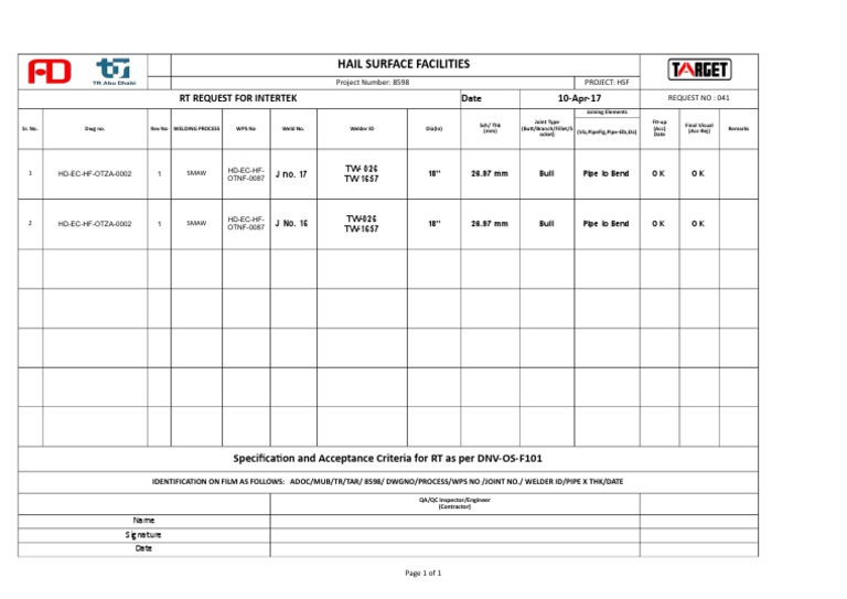RT Request - 10-April-17 by Intertek | PDF | Pipe (Fluid Conveyance ...