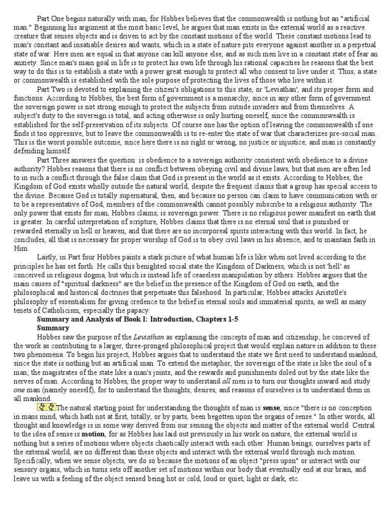 Short Summary Leviathan | PDF | Social Contract | Reason