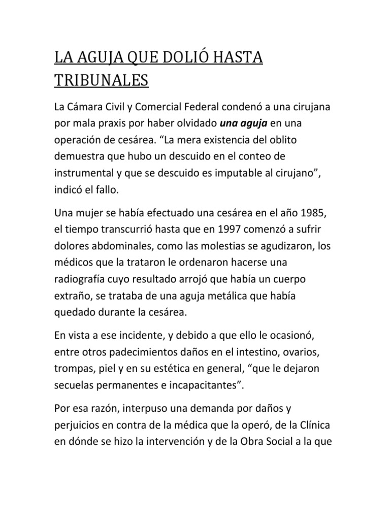 La Aguja Que Dolió Hasta Tribunales | PDF