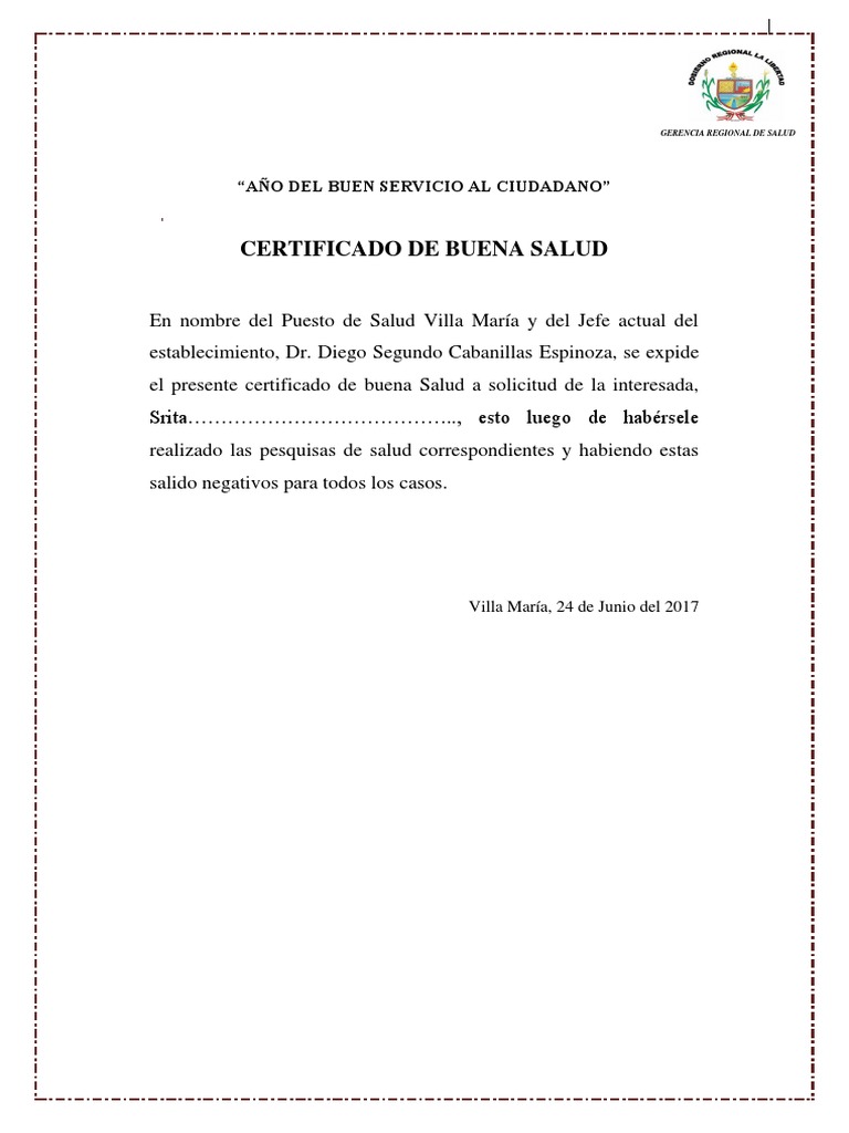 Certificado Buena Salud