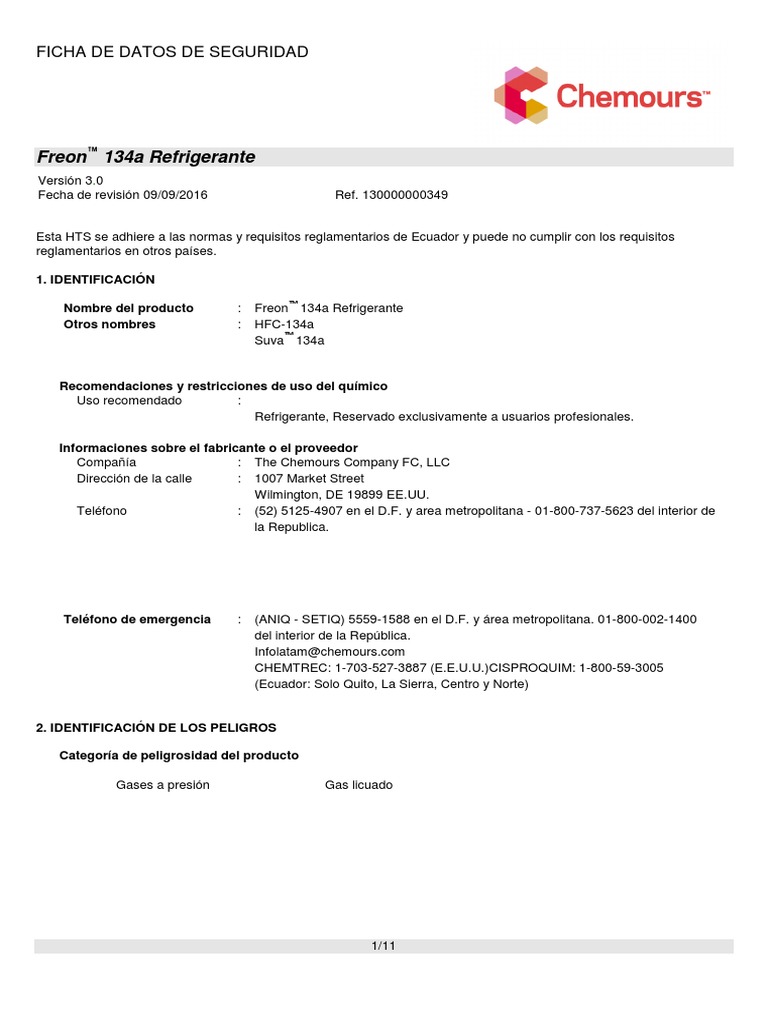 R 134a | PDF | Oxígeno | Celsius