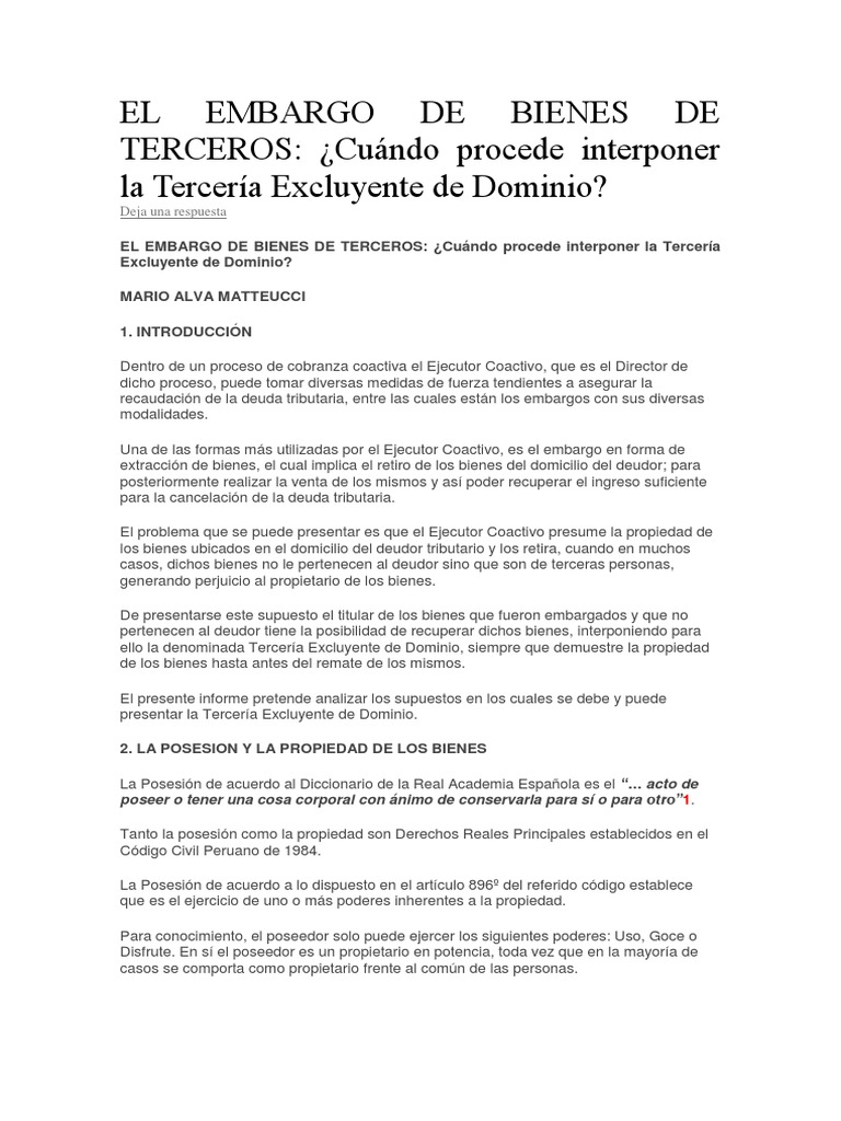 El Embargo de Bienes de Terceros | PDF | Propiedad | Posesión (Ley)