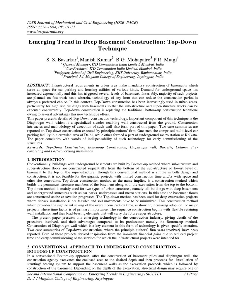 Emerging Trend in Deep Basement Construction - Top Down Technique PDF ...