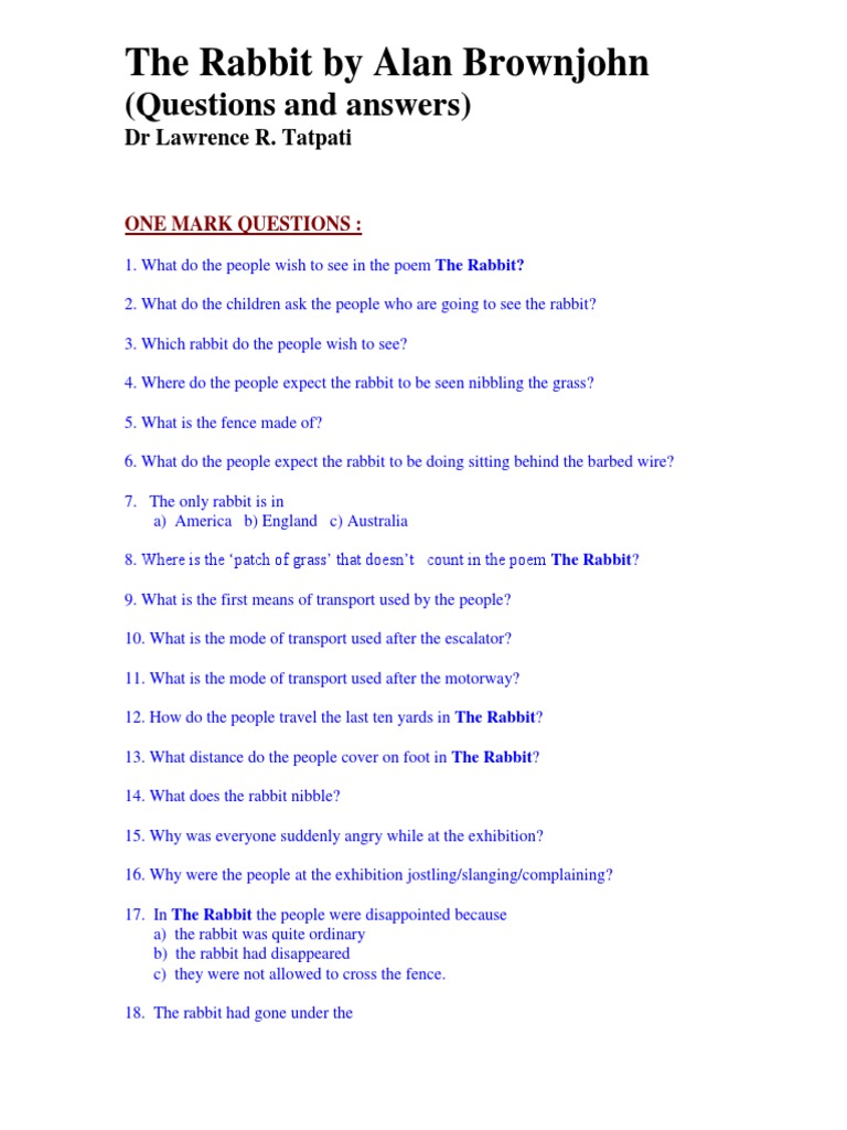 The Rabbit by Alan Brownjohn: (Questions and Answers) | PDF | Taxes