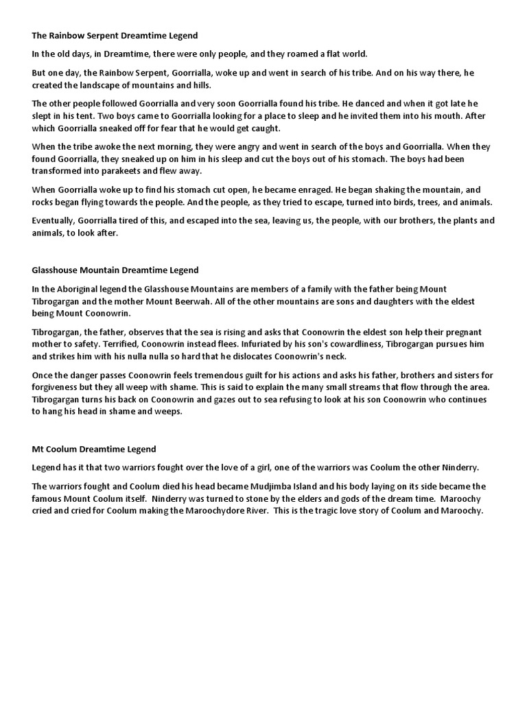 Aboriginal Dreamtime Legends | PDF