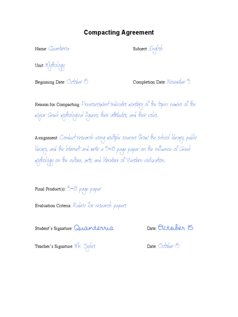 Greek Mythology Research Agreement | PDF