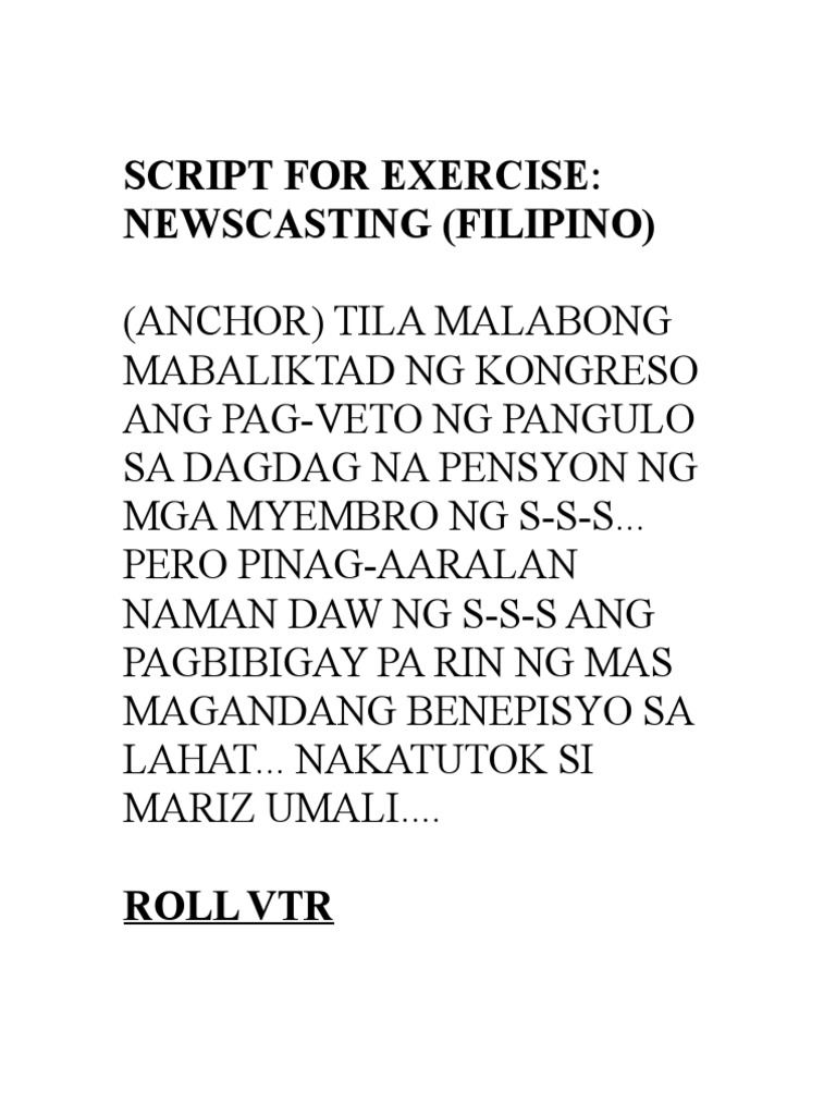 Script For Exercise - Newscasting - Filipino 4 | PDF