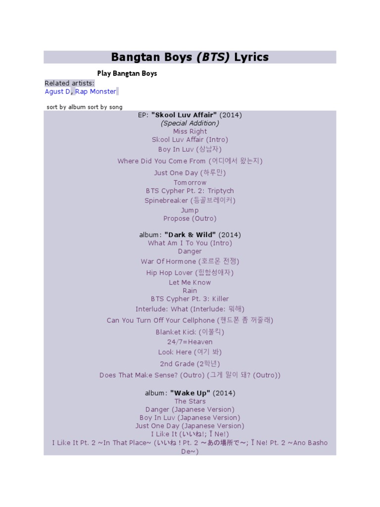 Complete BTS Songs and Albums List | PDF