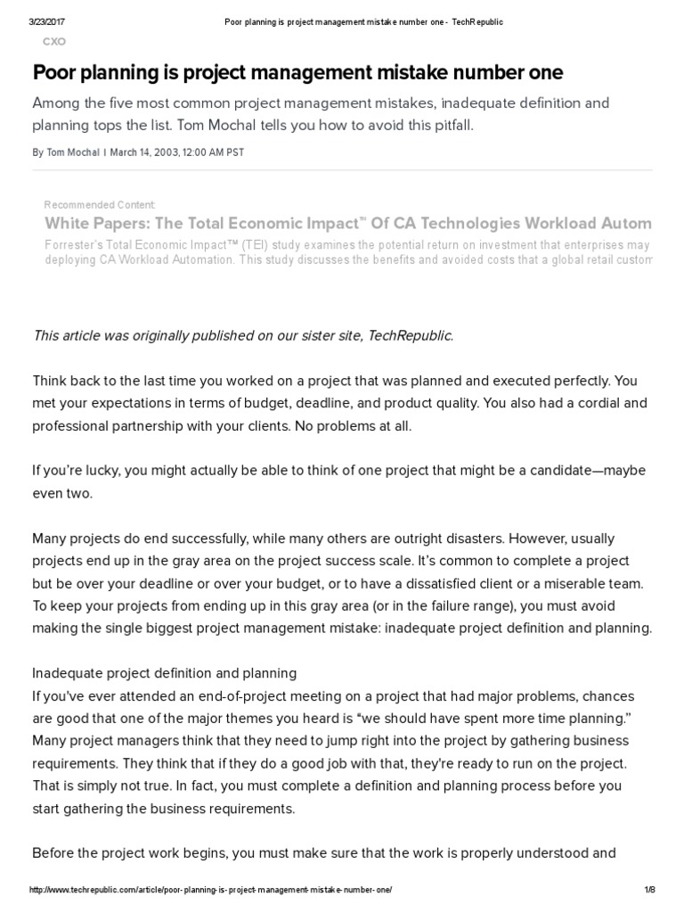 Poor Planning Is Project Management Mistake Number One - TechRepublic ...