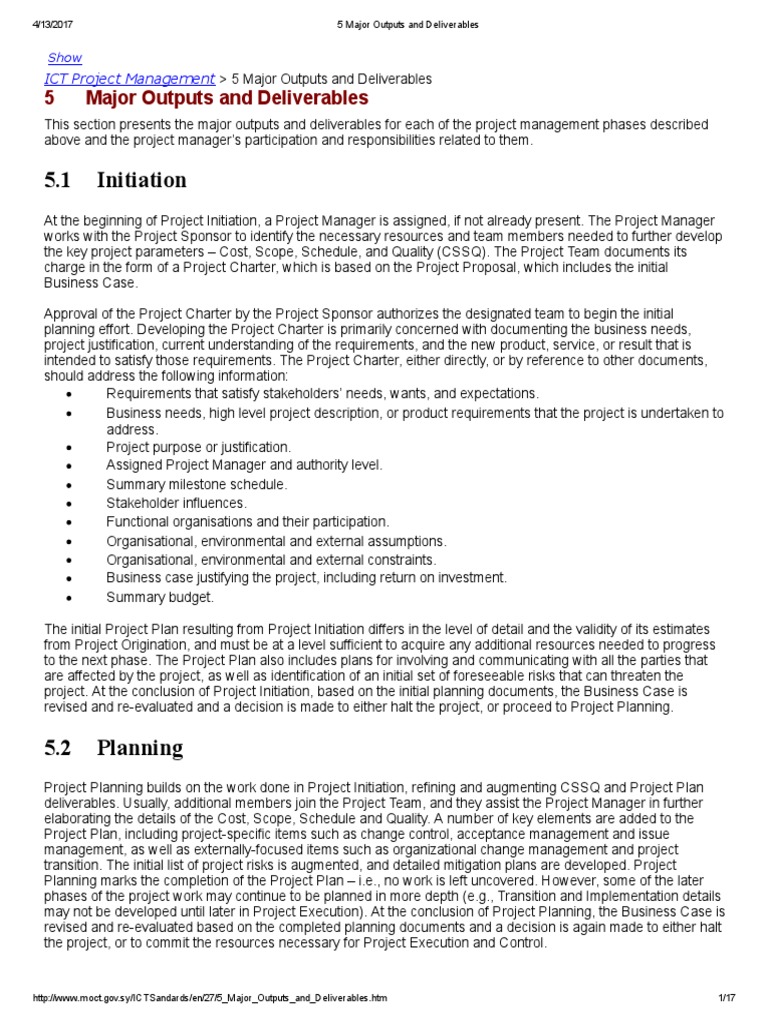 5 Major Outputs and Deliverables | PDF | Project Management ...