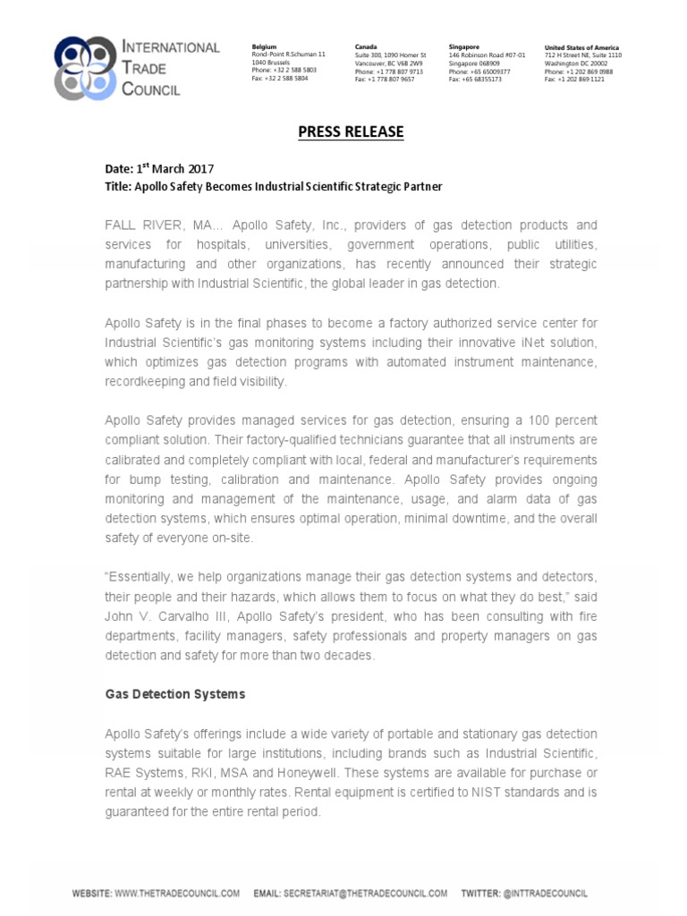 Apollo Safety Becomes Industrial Scientific Strategic Partner | PDF ...