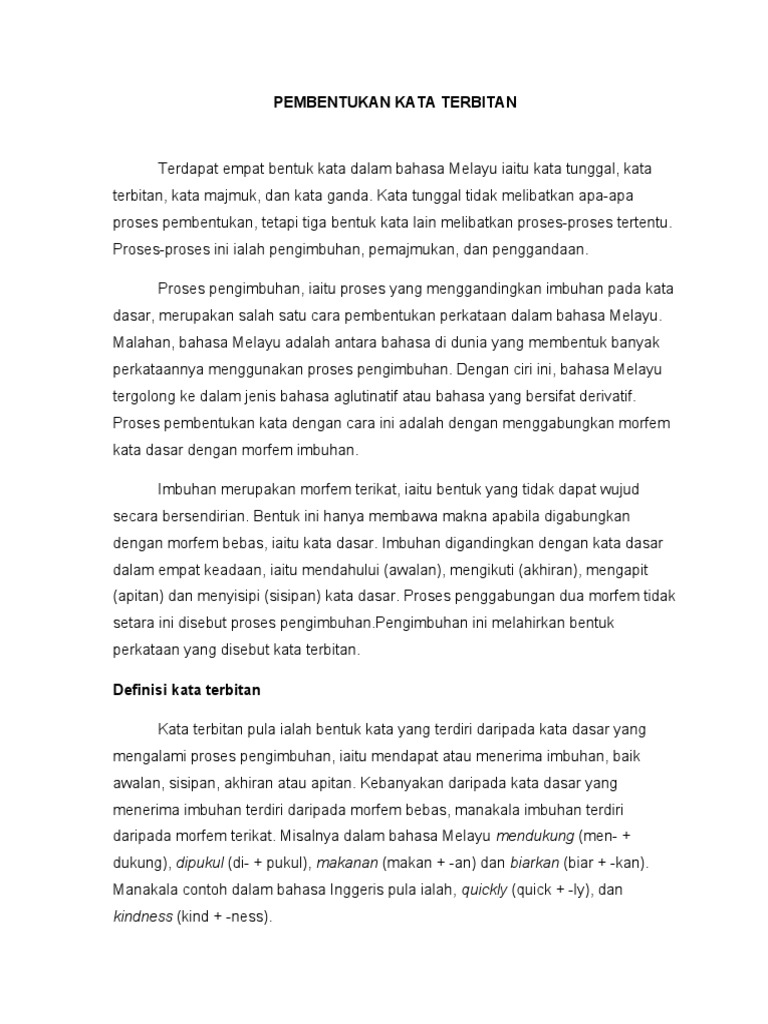 Pembentukan Kata Terbitan | PDF