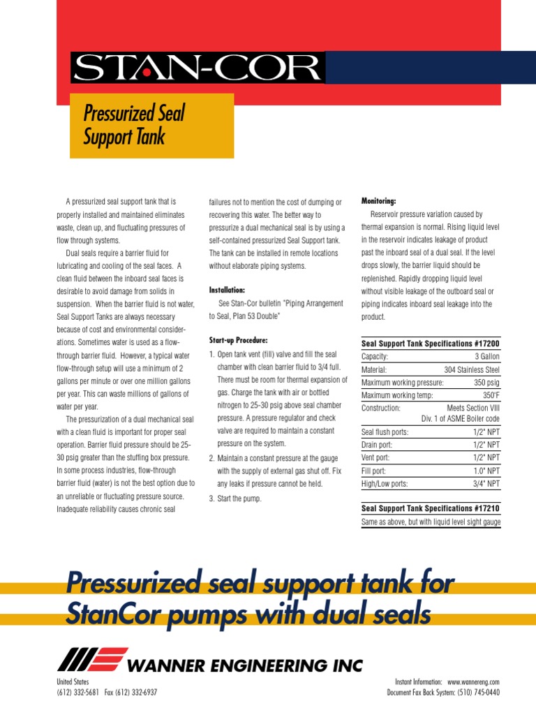 Pressurized Seal Support Tank For Stancor Pumps With Dual Seals | PDF ...