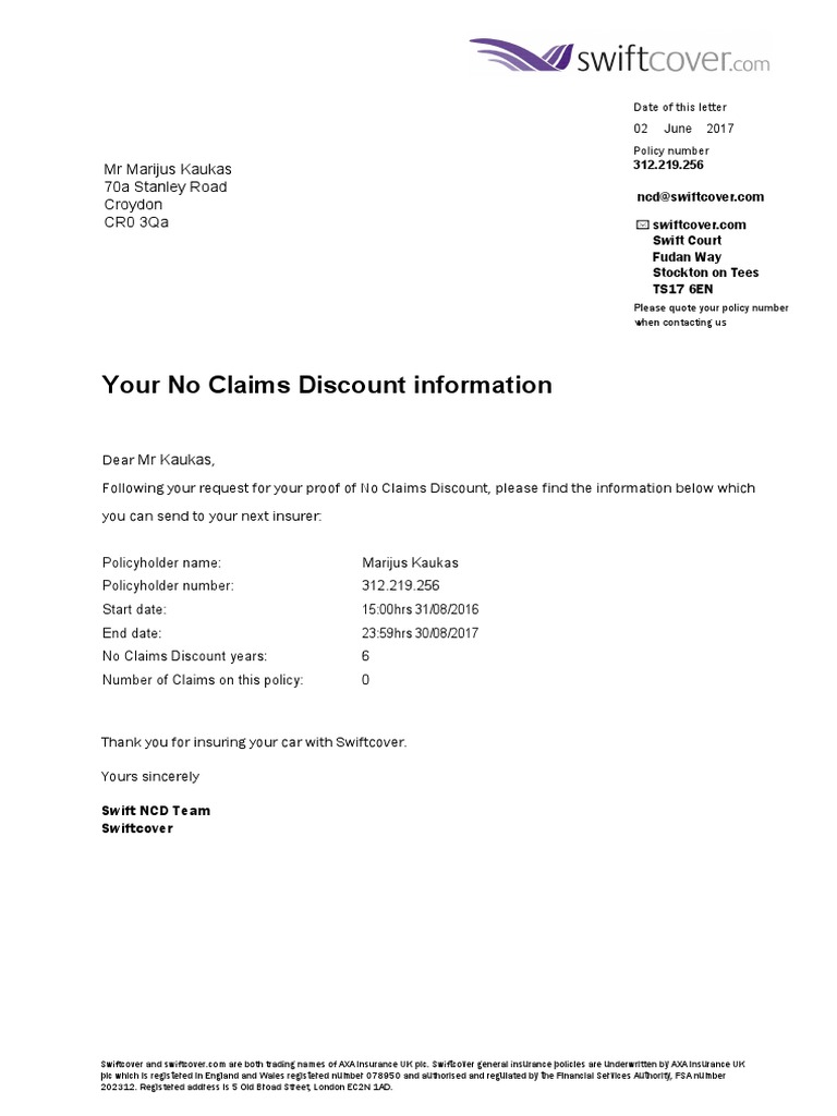 NCD proof | Financial Services Authority | Insurance