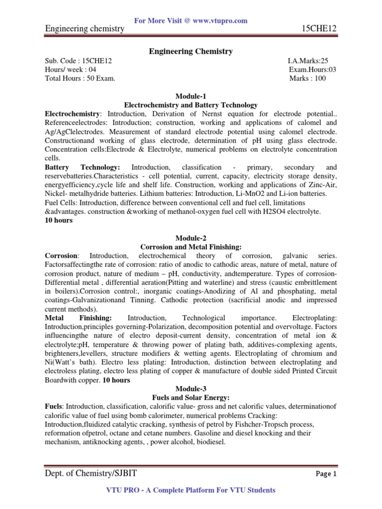 VTU Engineering Chemistry 15che12 Notes | PDF | Lithium Ion Battery ...