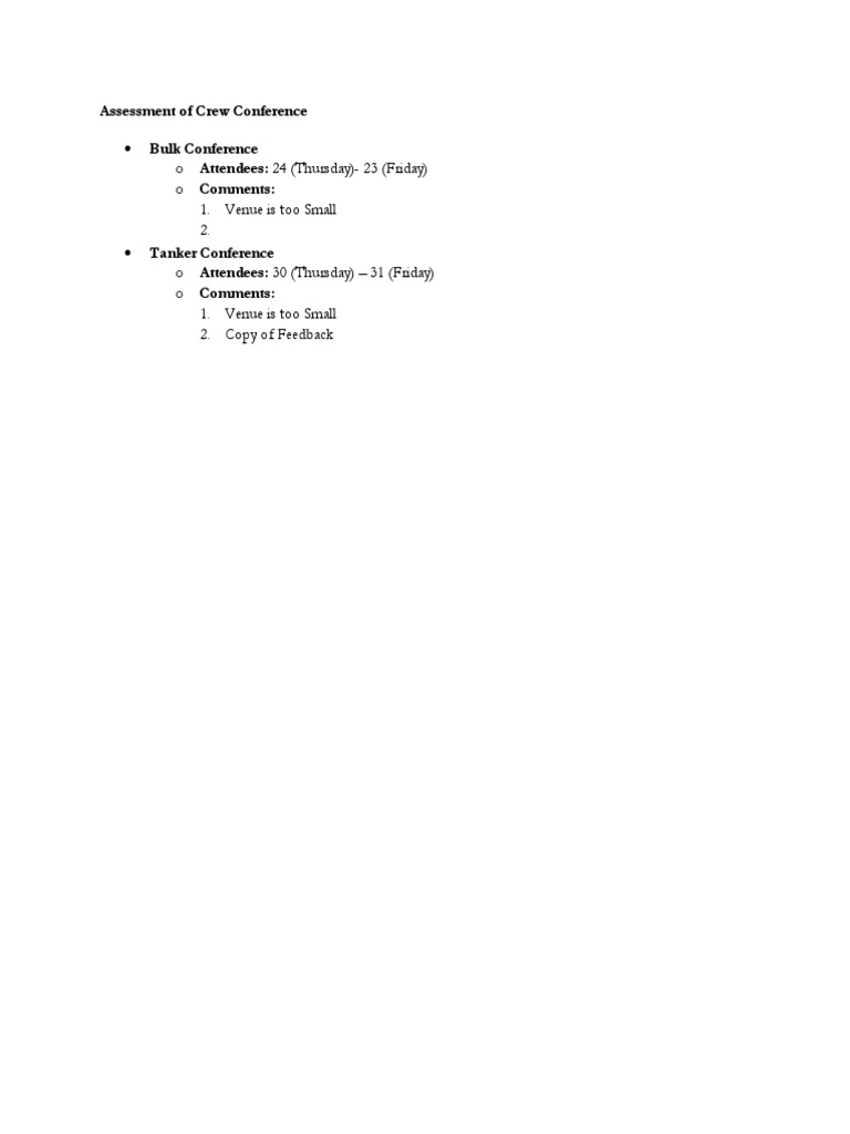 Assessment of Crew Conference | PDF | Art | Science & Mathematics