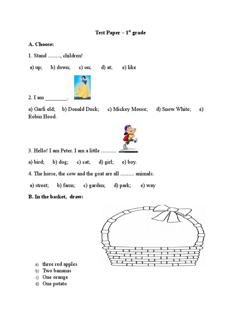1st Grade Test Paper Activities | PDF | Games & Activities | Teaching ...