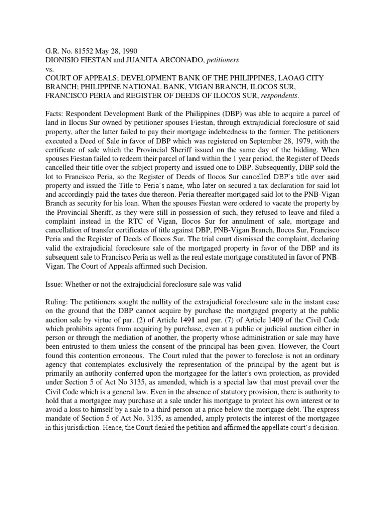 Validity of Fiestan Foreclosure Sale | PDF | Mortgage Law | Foreclosure