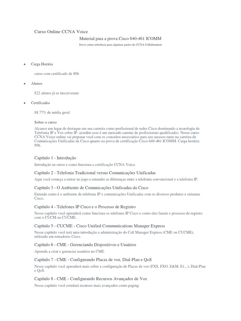 Curso Online CCNA Voice | PDF | Sistemas Cisco | Voz sobre IP (VoIP)