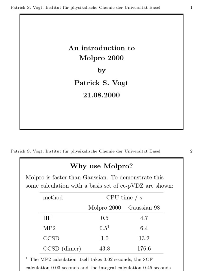Molpro Slides | PDF | Computational Chemistry | Areas Of Computer Science