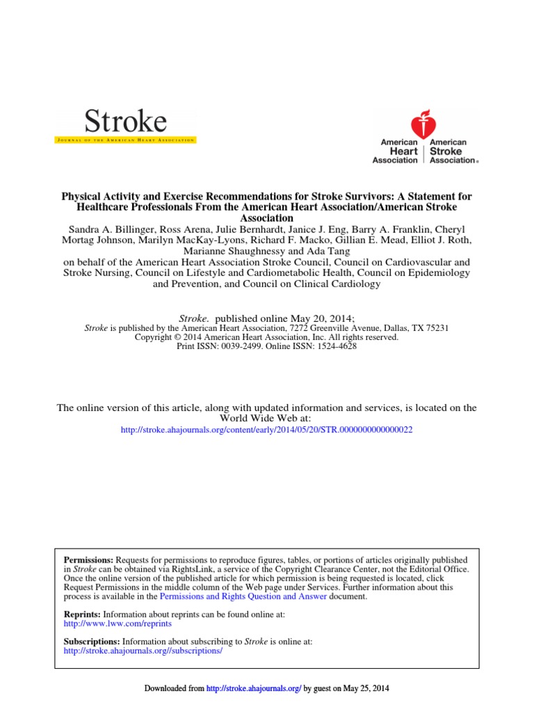 Physical Activity and Exercise Recommendations For Stroke Survivors ...