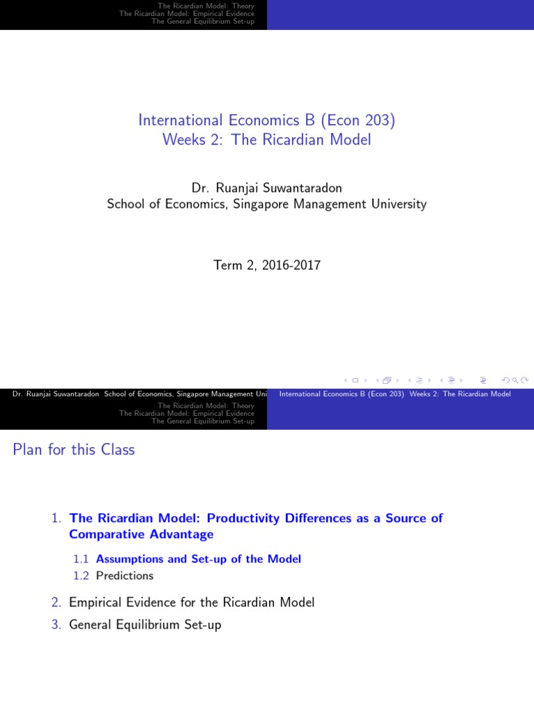 Econ 203 (Week 2 Ricardian Model) | PDF | Comparative Advantage ...
