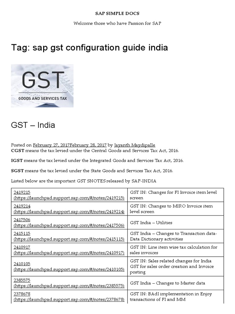 Sap GST Configuration Guide India - SAP SIMPLE Docs | PDF | Public ...
