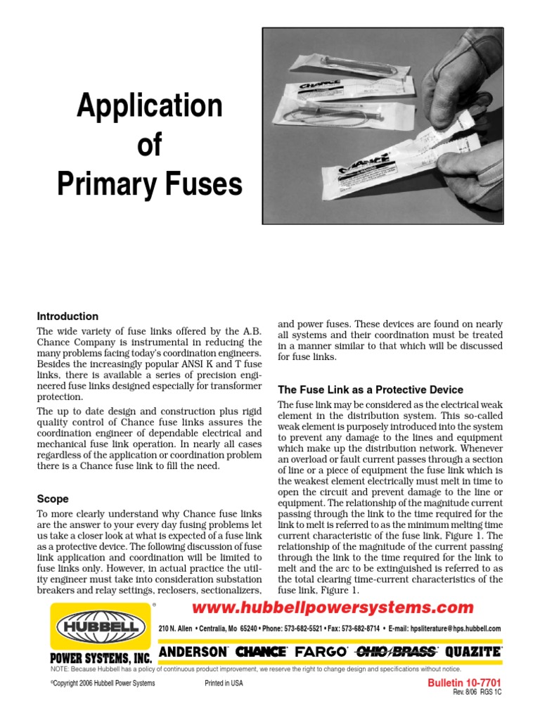 Application of Primary Fuses PDF | PDF | Fuse (Electrical) | Transformer