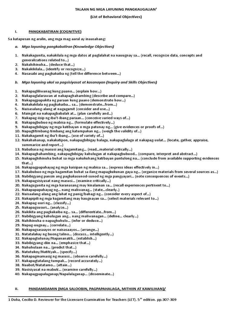 Mga Layunin Sa Filipino | PDF