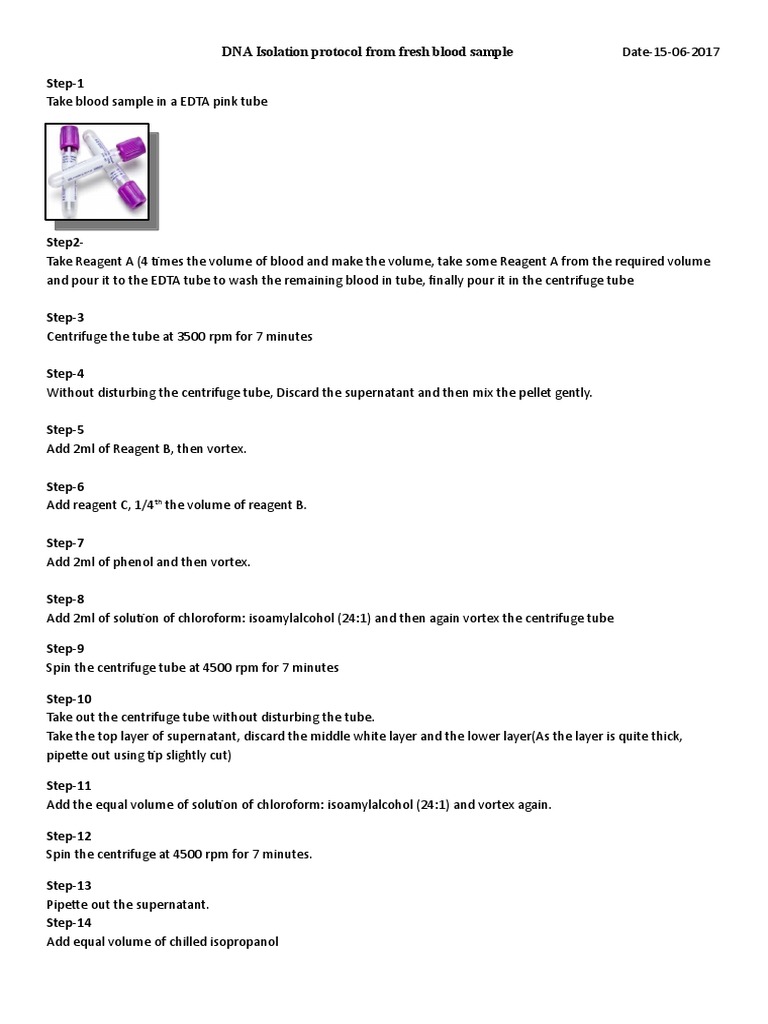 DNA Isolation from Fresh Blood Protocol | PDF
