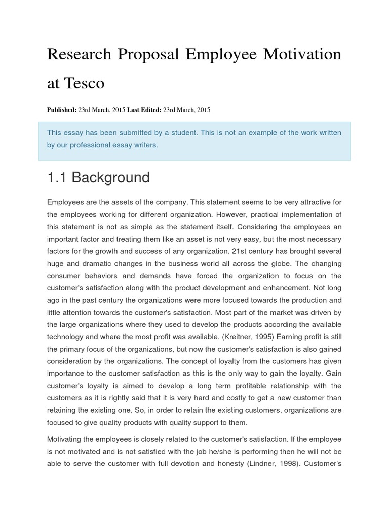 Research Proposal Employee Motivation at Tesco | PDF | Employment ...