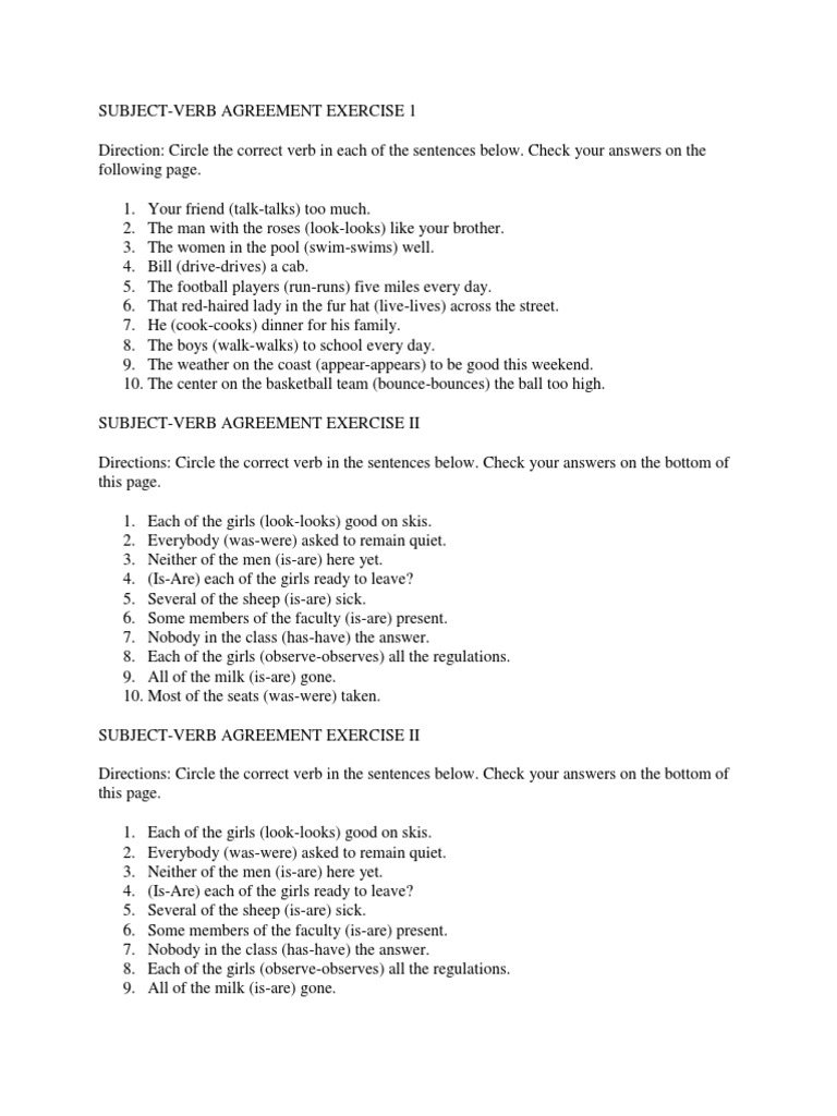 S-V Agreement Activity Sheet | PDF | Grammatical Number | Plural