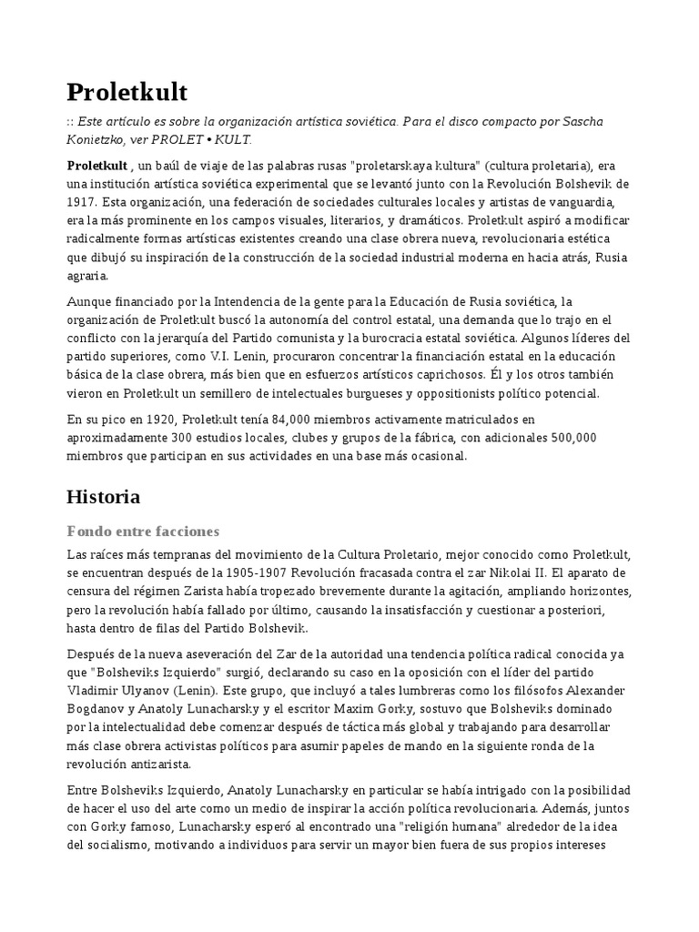 Proletkult | PDF | Vladimir Lenin | Comunismo