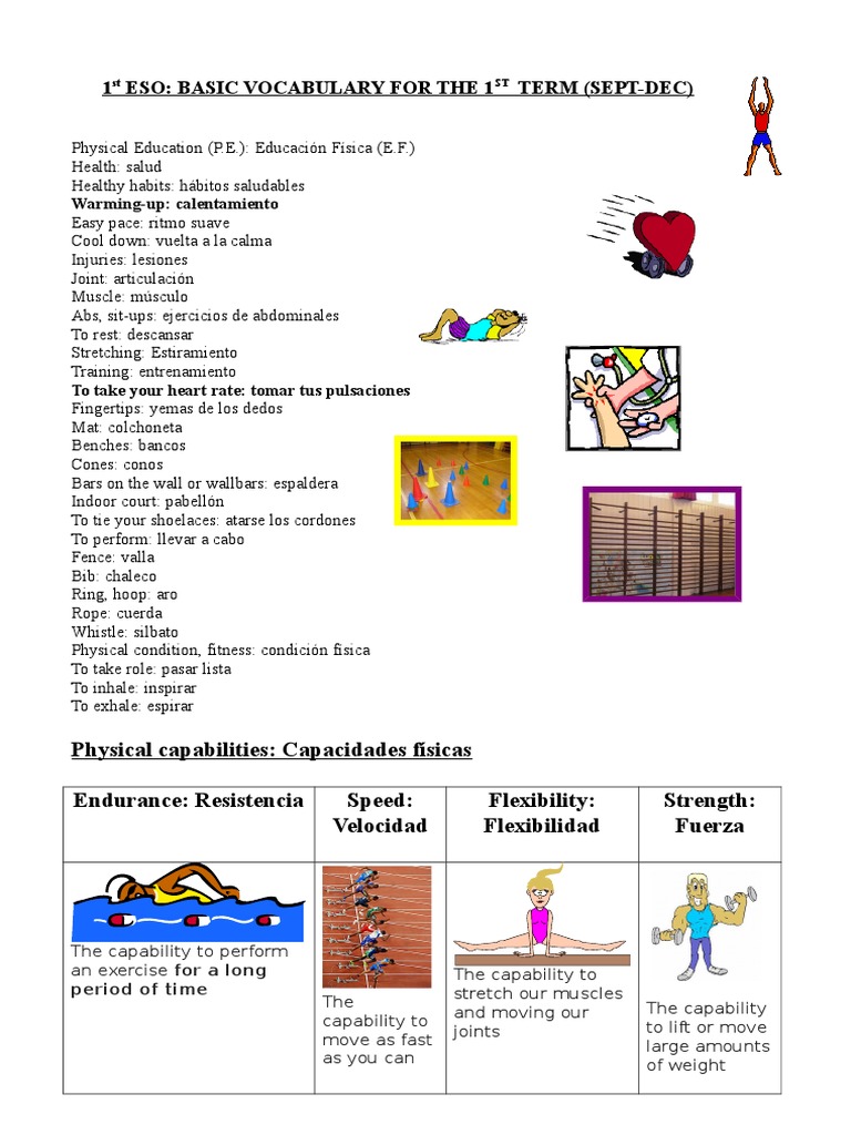 Basic P.E. Vocabulary for 1st ESO | PDF | Science & Mathematics